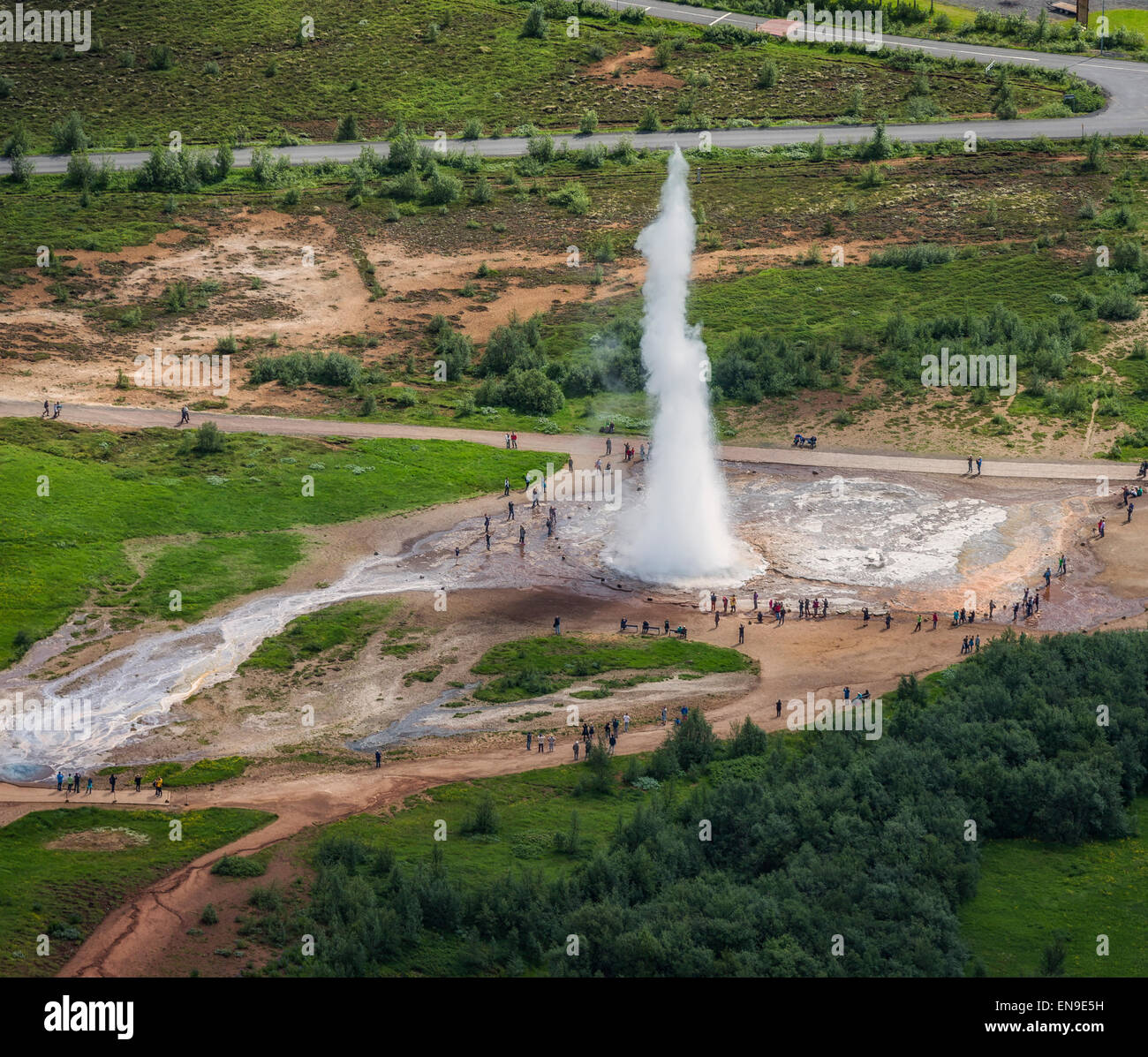 Aerial view of Strokkur Geyser erupting, Iceland Stock Photo - Alamy