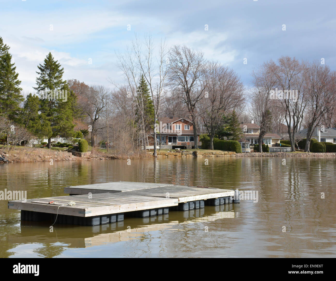 Dock on a Lake: Too Cold to Swim Stock Photo - Alamy