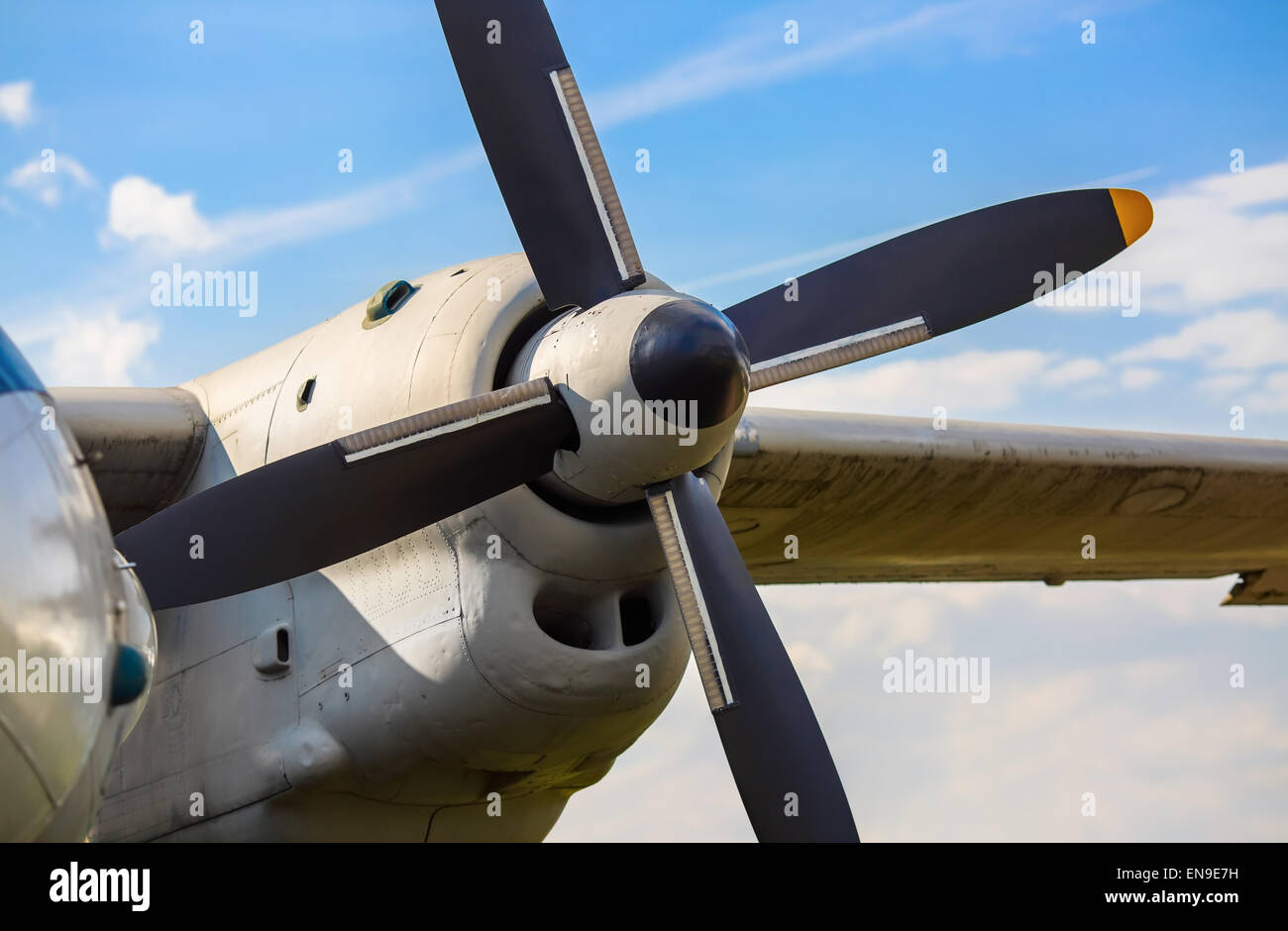 Propeller of old airplane close up. Shallow depth of field. Focus on ...