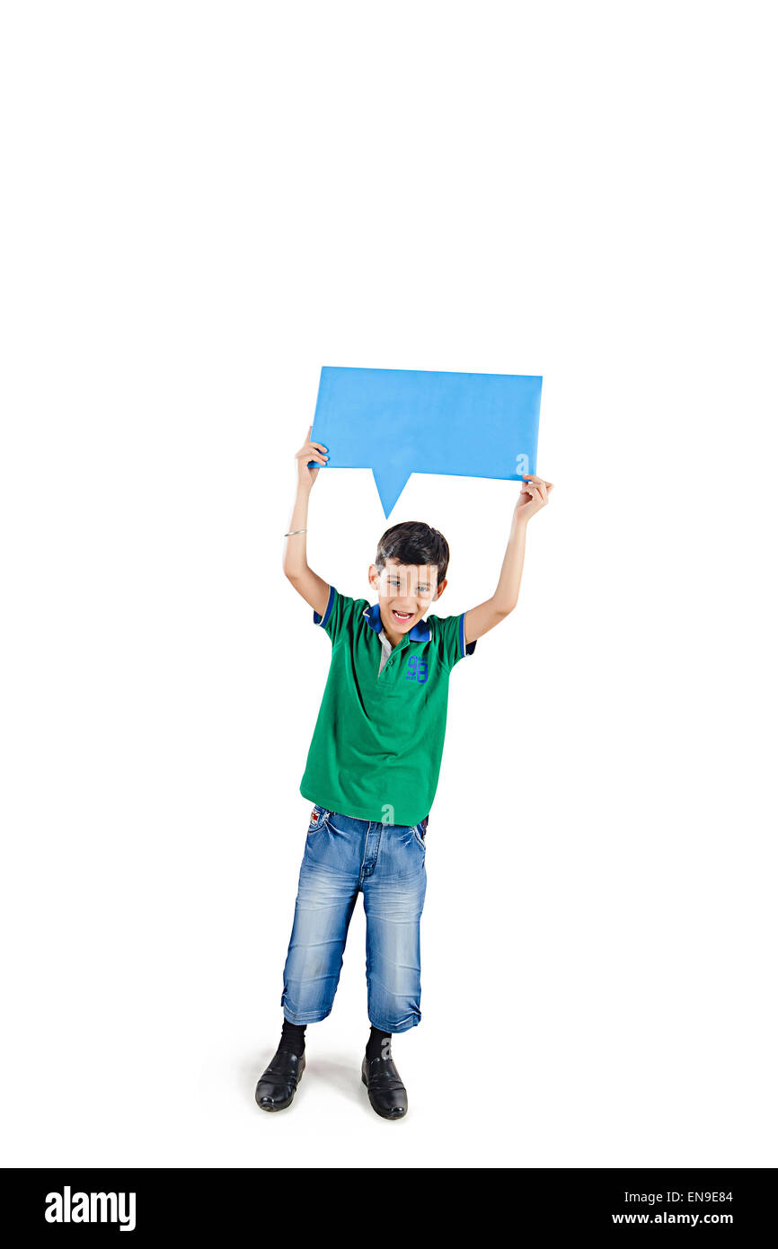 1 indian kids boy Showing Message Board Stock Photo - Alamy