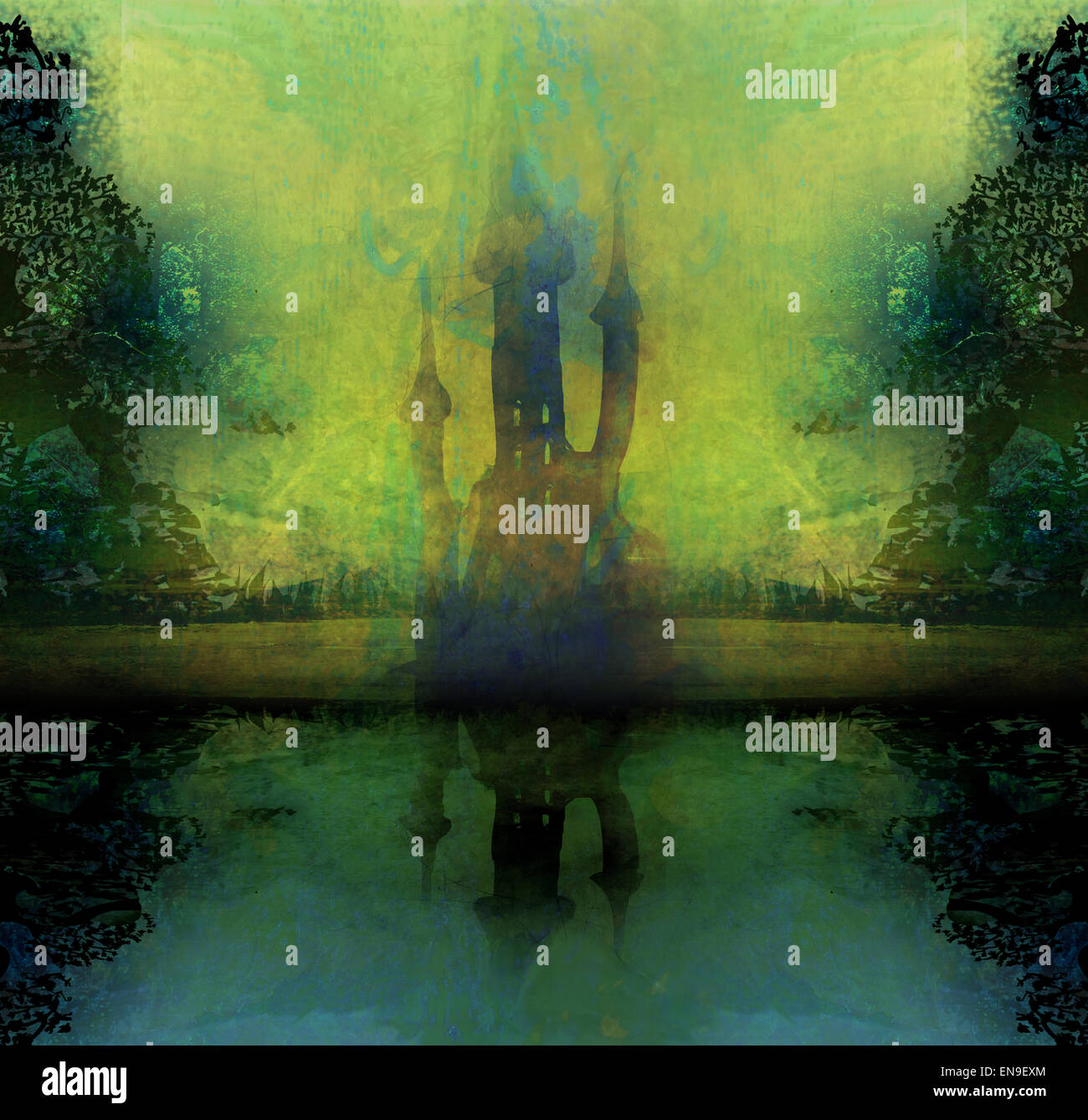 abstract landscape with old castle Stock Photo - Alamy