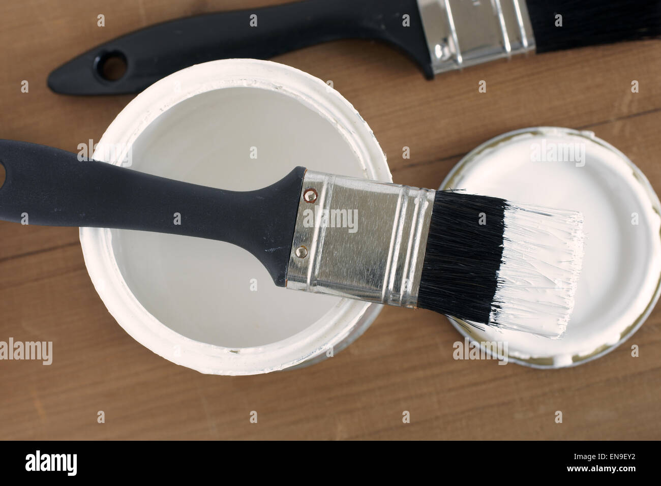 Painting and decorating shallow focus top down view of a pot of white ...