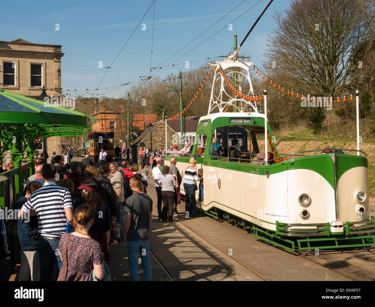 A vintage tram at the National Tramway Museum,Crich,Derbyshire,UK.taken ...