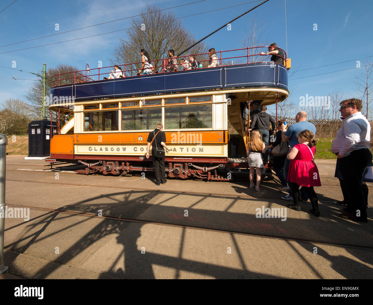 A vintage tram at the National Tramway Museum,Crich,Derbyshire,UK.taken ...