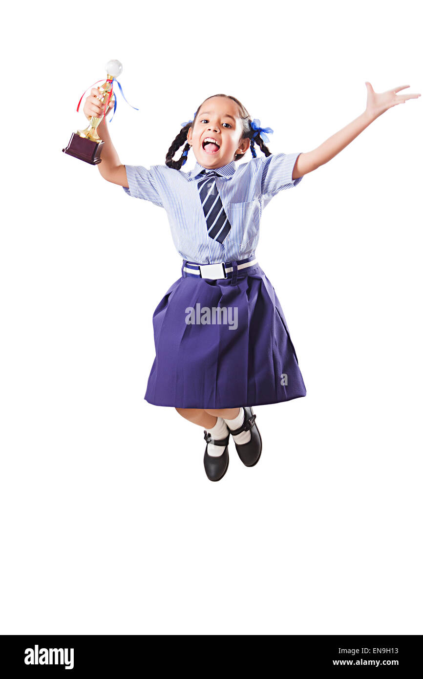 1 indian kids girl School Student Victory Trophy Stock Photo - Alamy