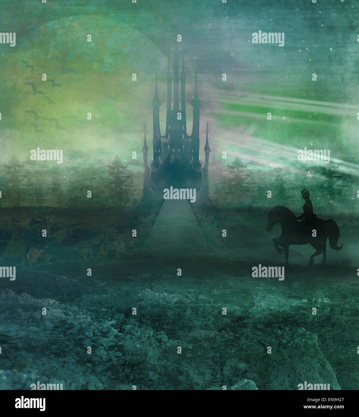 Prince riding a horse to the castle Stock Photo - Alamy