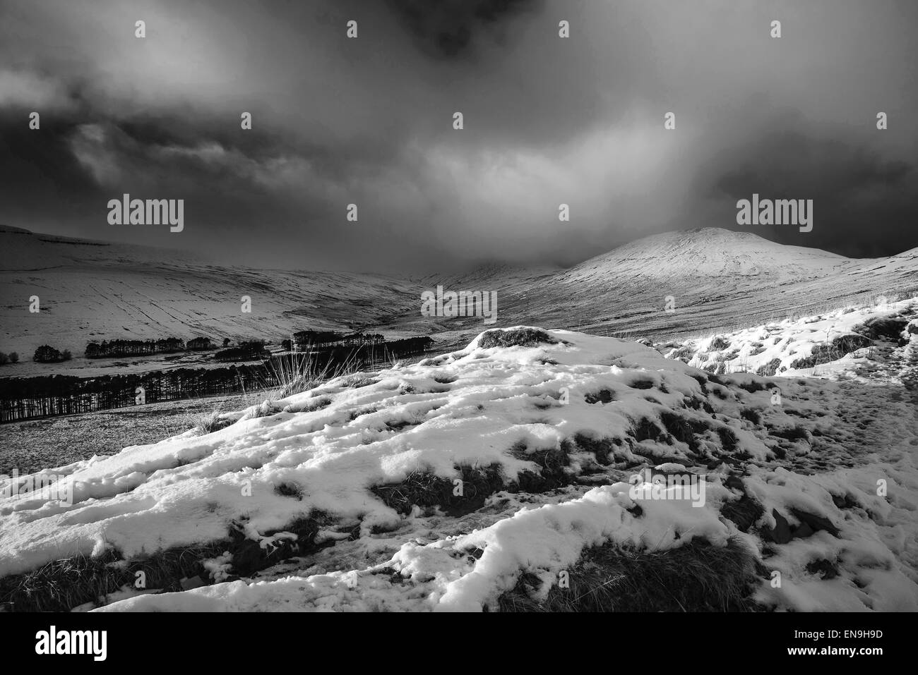 Stunning Winter panorama landscape snow covered countryside with ...