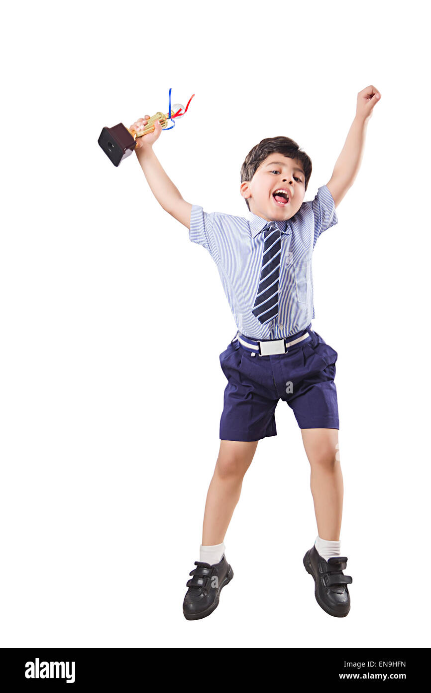 1 indian kids boy School Student Victory Trophy Stock Photo - Alamy