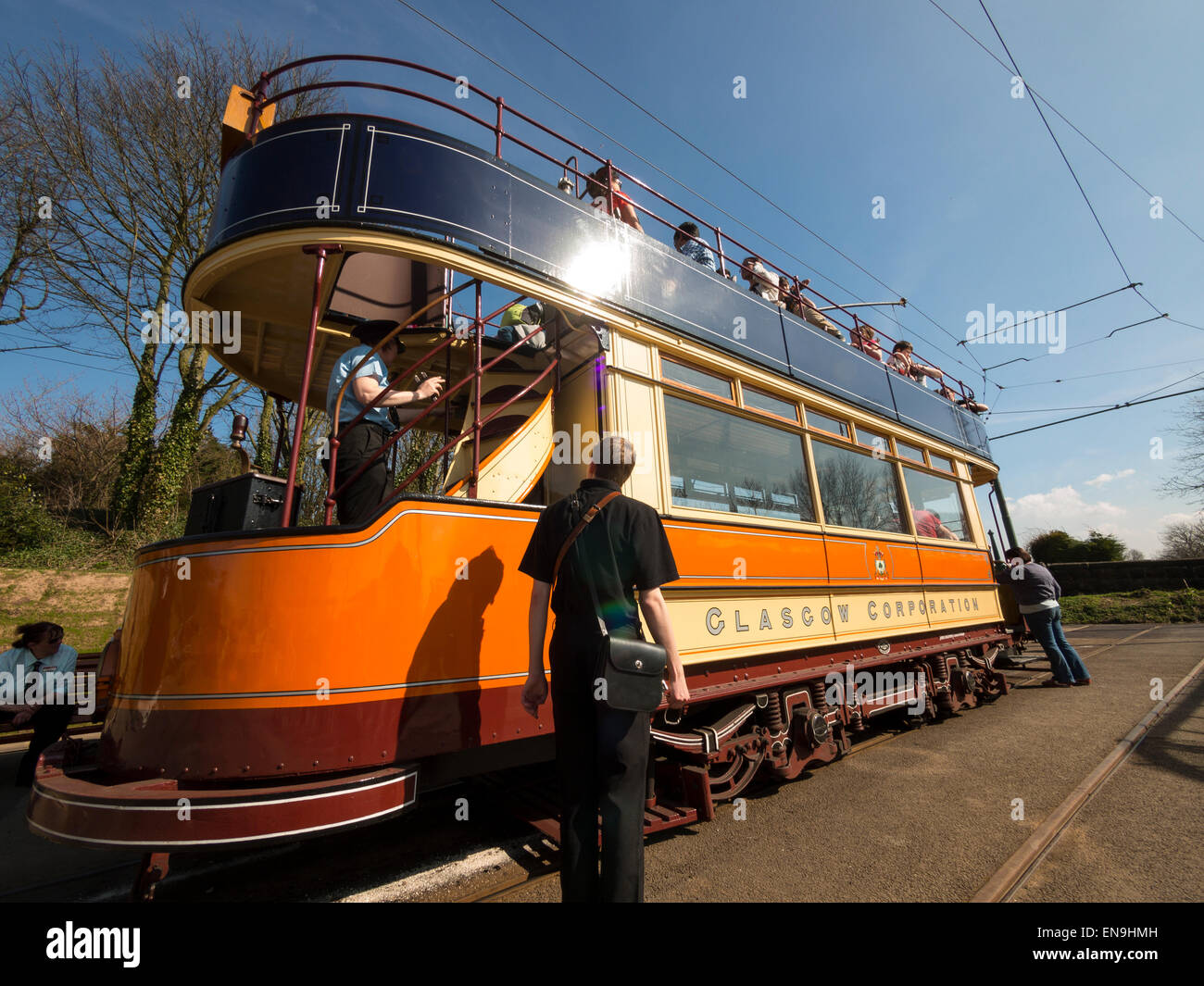 A vintage tram at the National Tramway Museum,Crich,Derbyshire,UK.taken ...