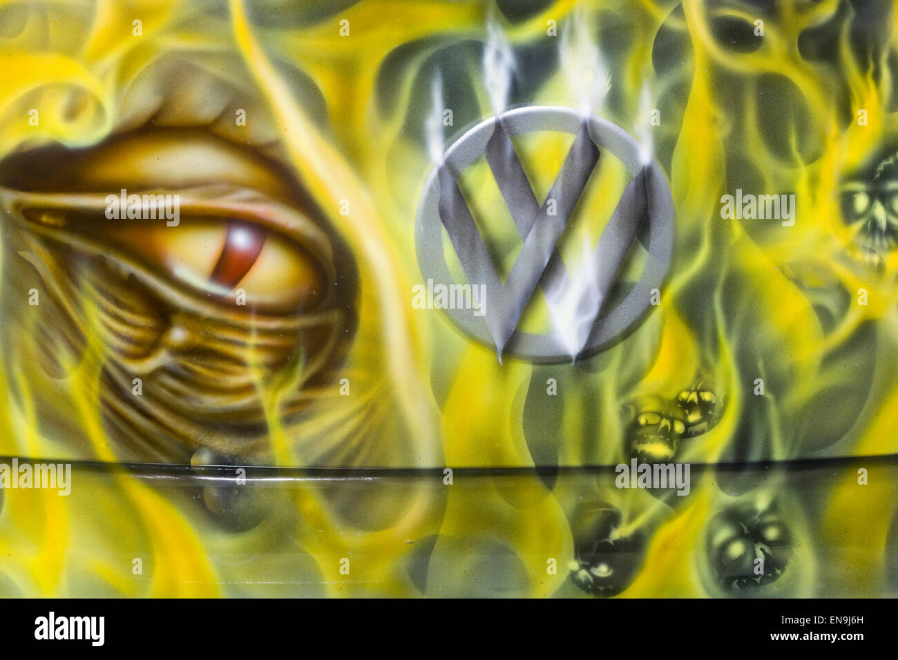 Spray Painted Volkswagen Camper Van VW Badge and Evil Eye Stock Photo ...