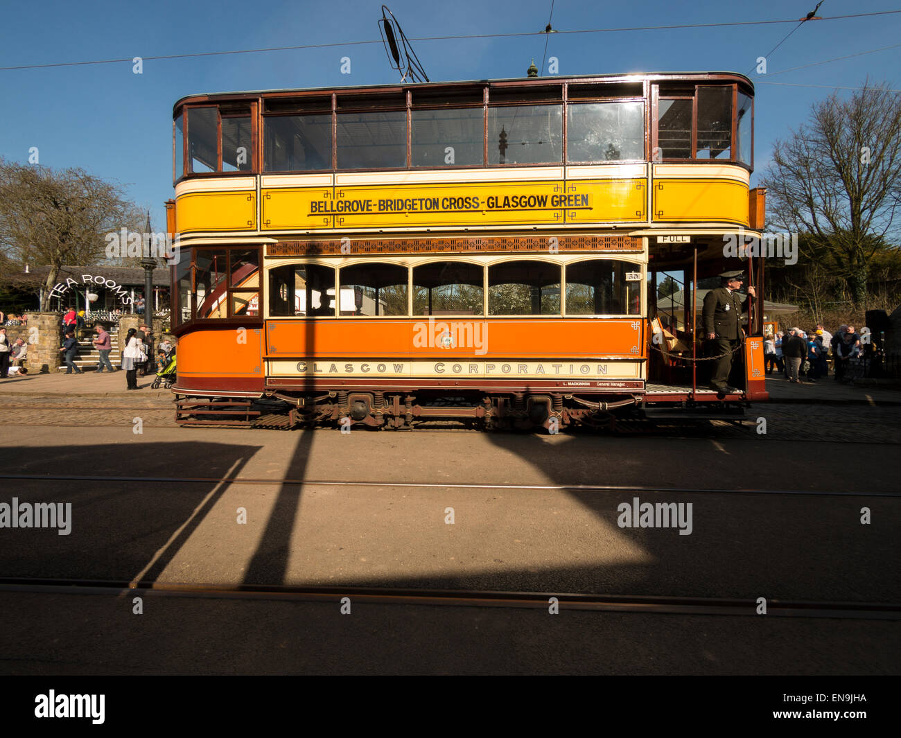 A vintage tram at the National Tramway Museum,Crich,Derbyshire,UK.taken ...