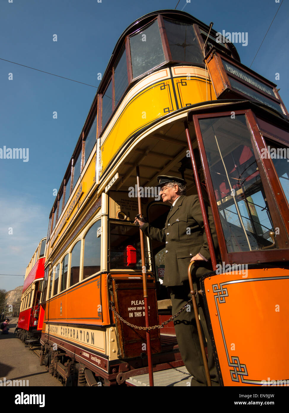 A vintage tram at the National Tramway Museum,Crich,Derbyshire,UK.taken ...