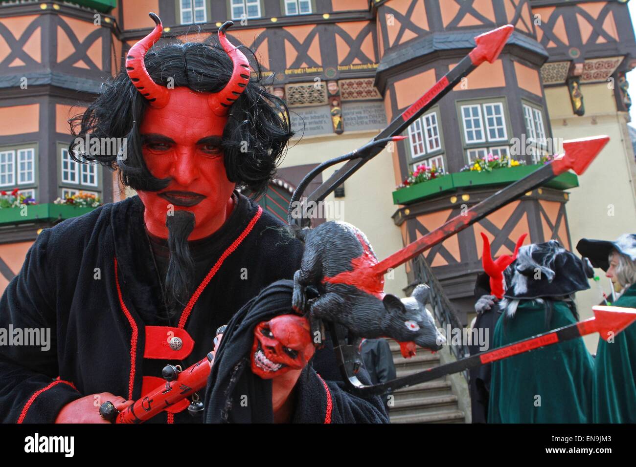 Wernigerode, Germany. 30th Apr, 2015. Men and women dressed as witches ...