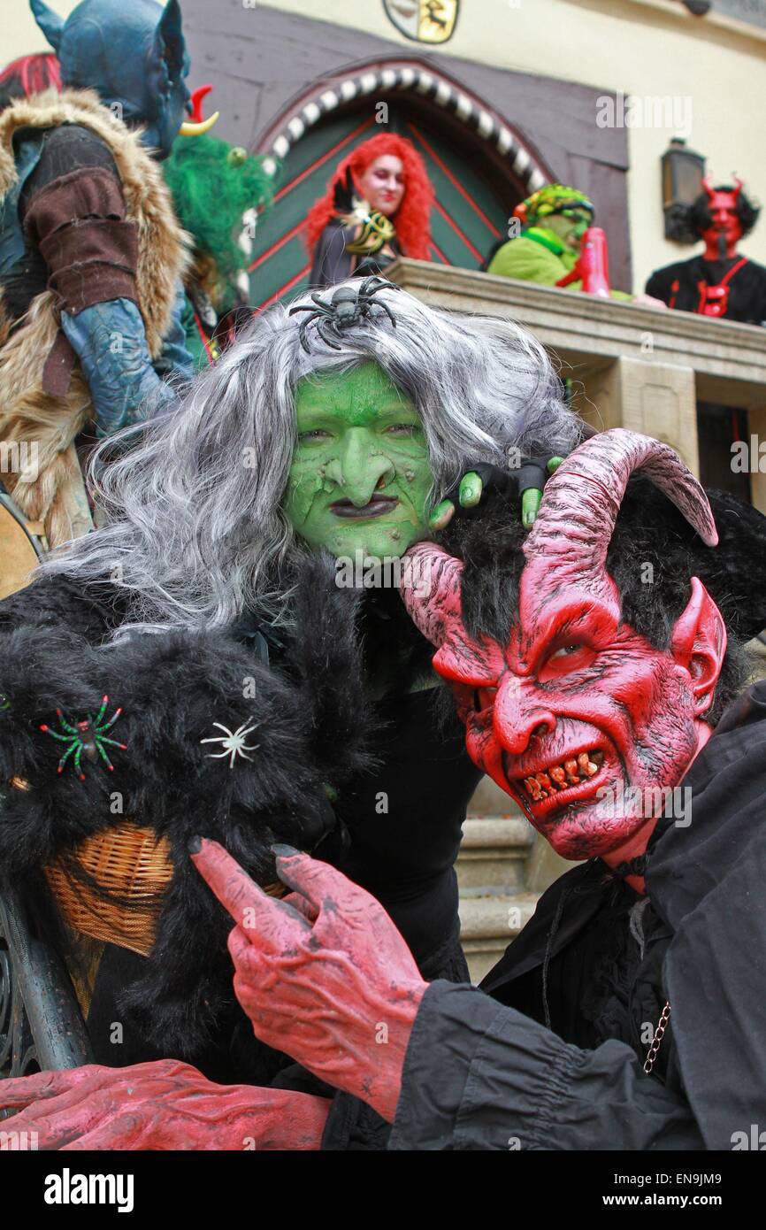 Wernigerode, Germany. 30th Apr, 2015. Men and women dressed as witches ...