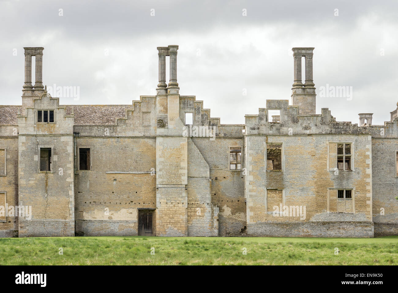 Trio of paired chimneys at Kirby hall, a mansion just outside Corby ...