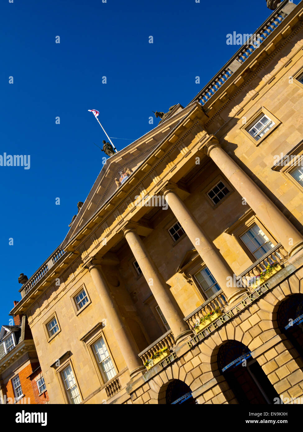 Georgian facade of Newark on Trent Town Hall in Nottinghamshire England ...