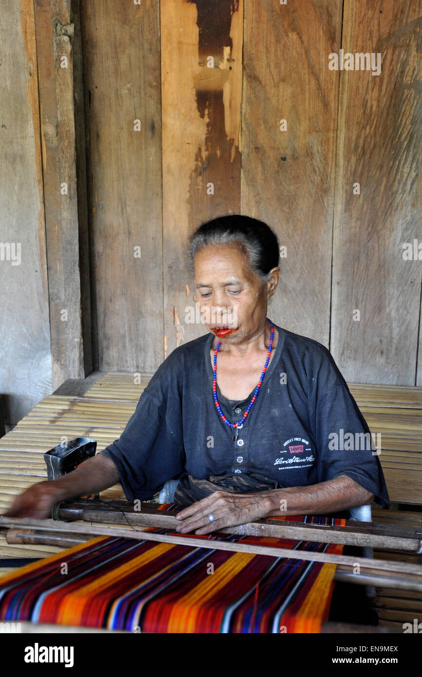 Indonesia, Flores island, Bena village, Ngada tribe, weaving Stock ...