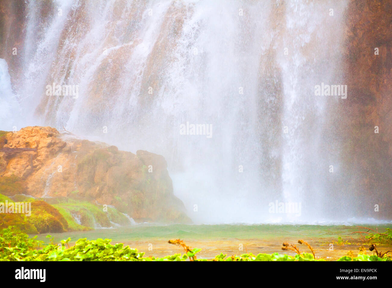 painterly effect of spray from waterfalls of the National Park Plitvice ...