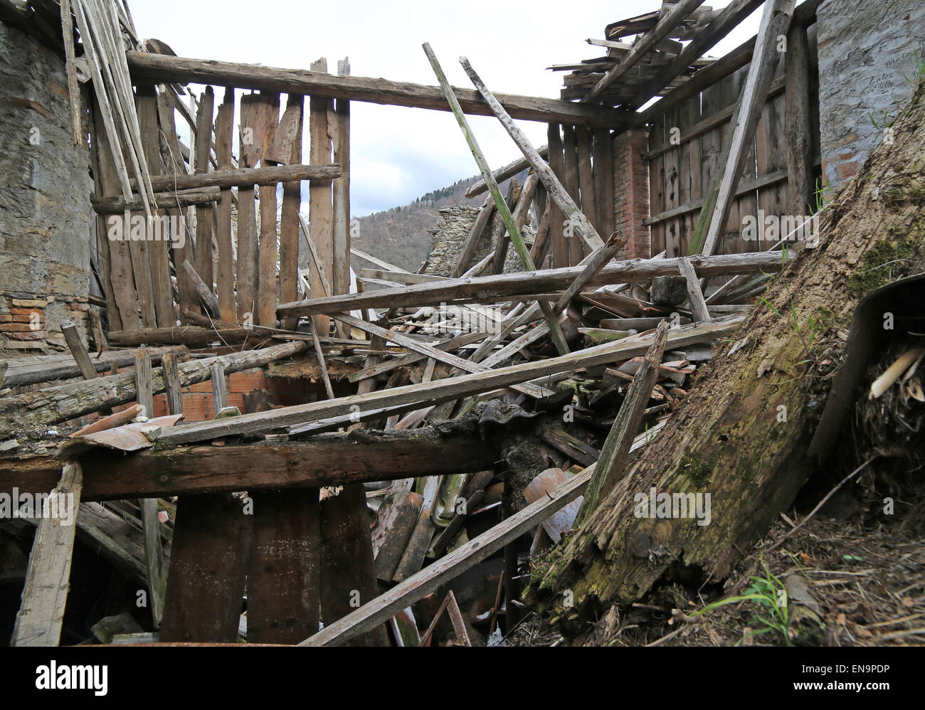 Ancient House in ruins and abandoned with the roof destroyed in the ...