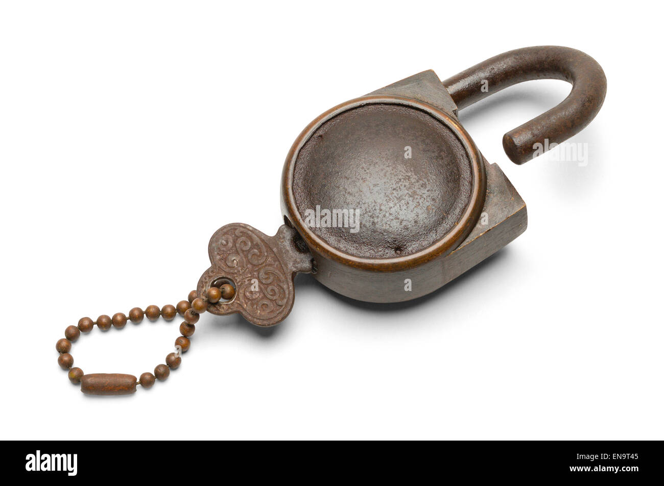 Old Open Padlock with Key Isolated on White Background Stock Photo - Alamy