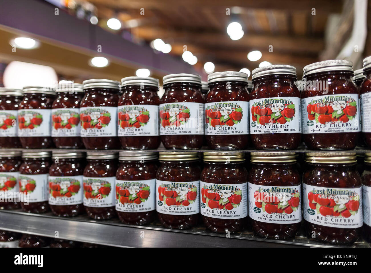 Jars of Red Cherry Jam Stock Photo - Alamy
