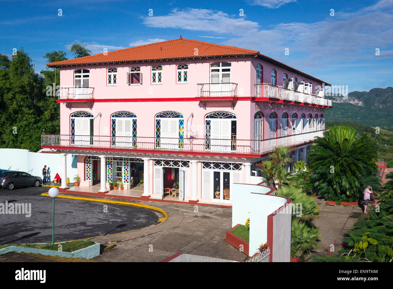 Cuba Vinales pink Hotel Los Jazmines with best view views of Valle ...