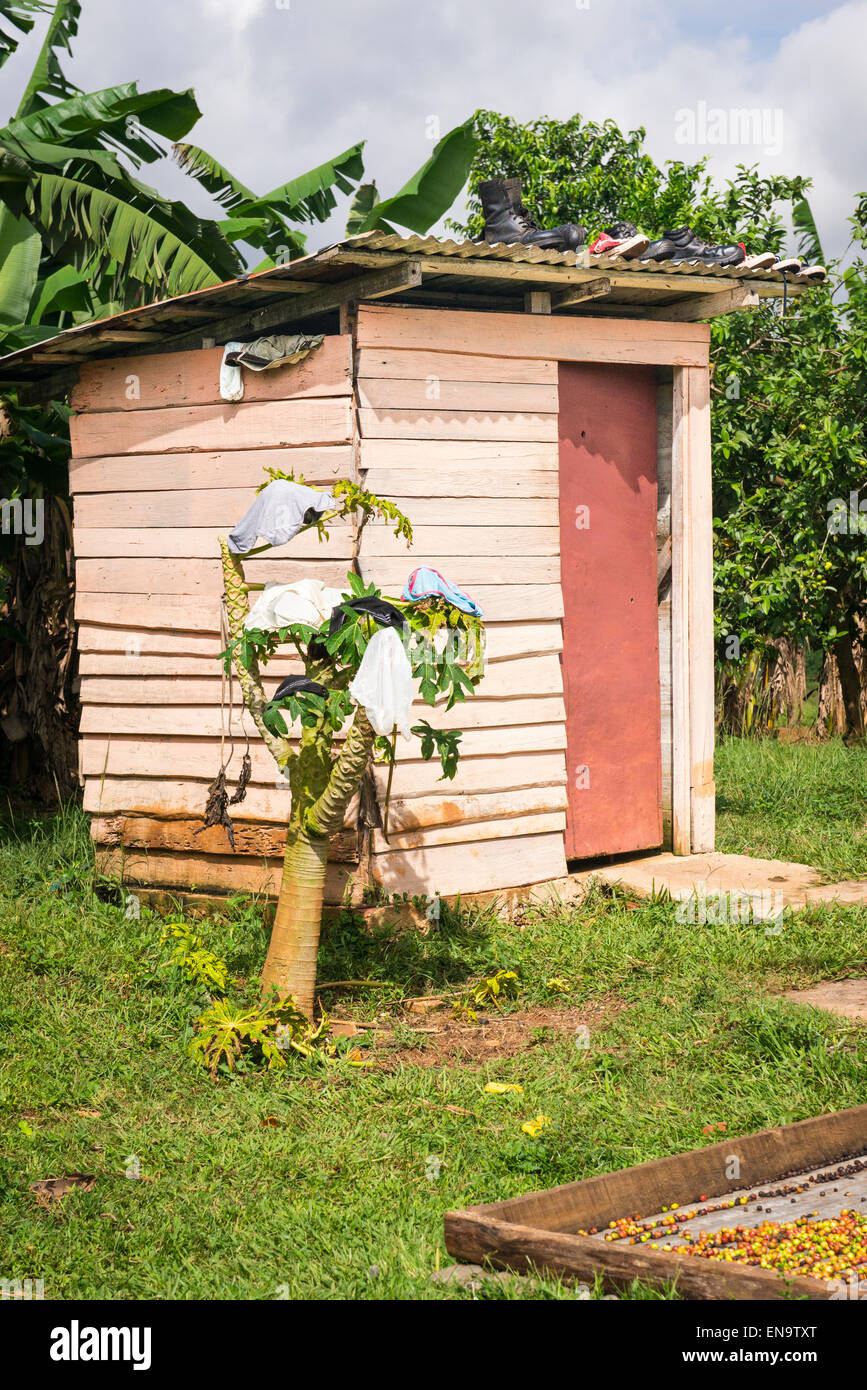 Cuba valley Valle Vinales smallholding farm privy with shoes on roof ...
