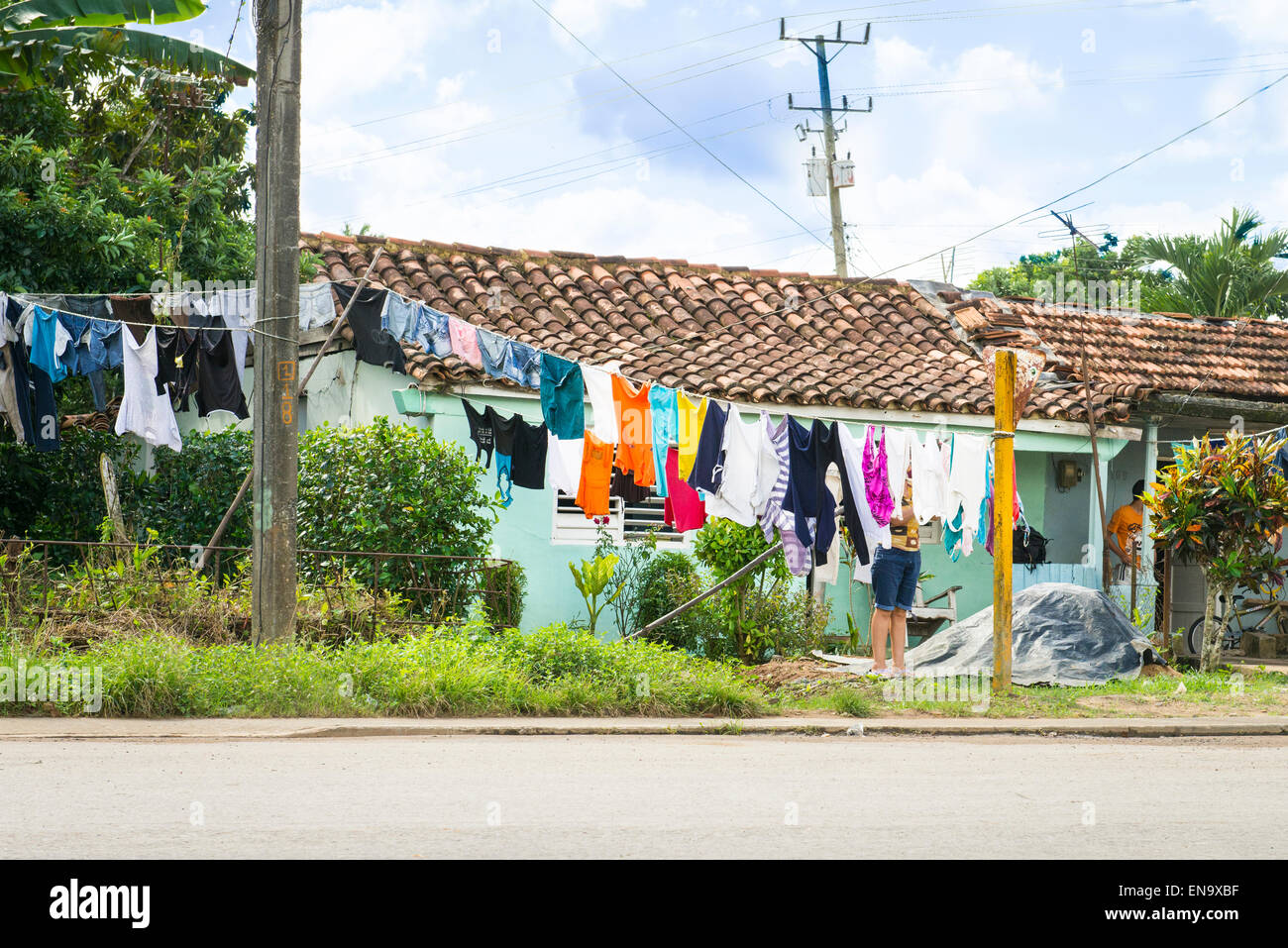 Cuba Vinales town roadside laundry washing hanging outside Stock Photo ...