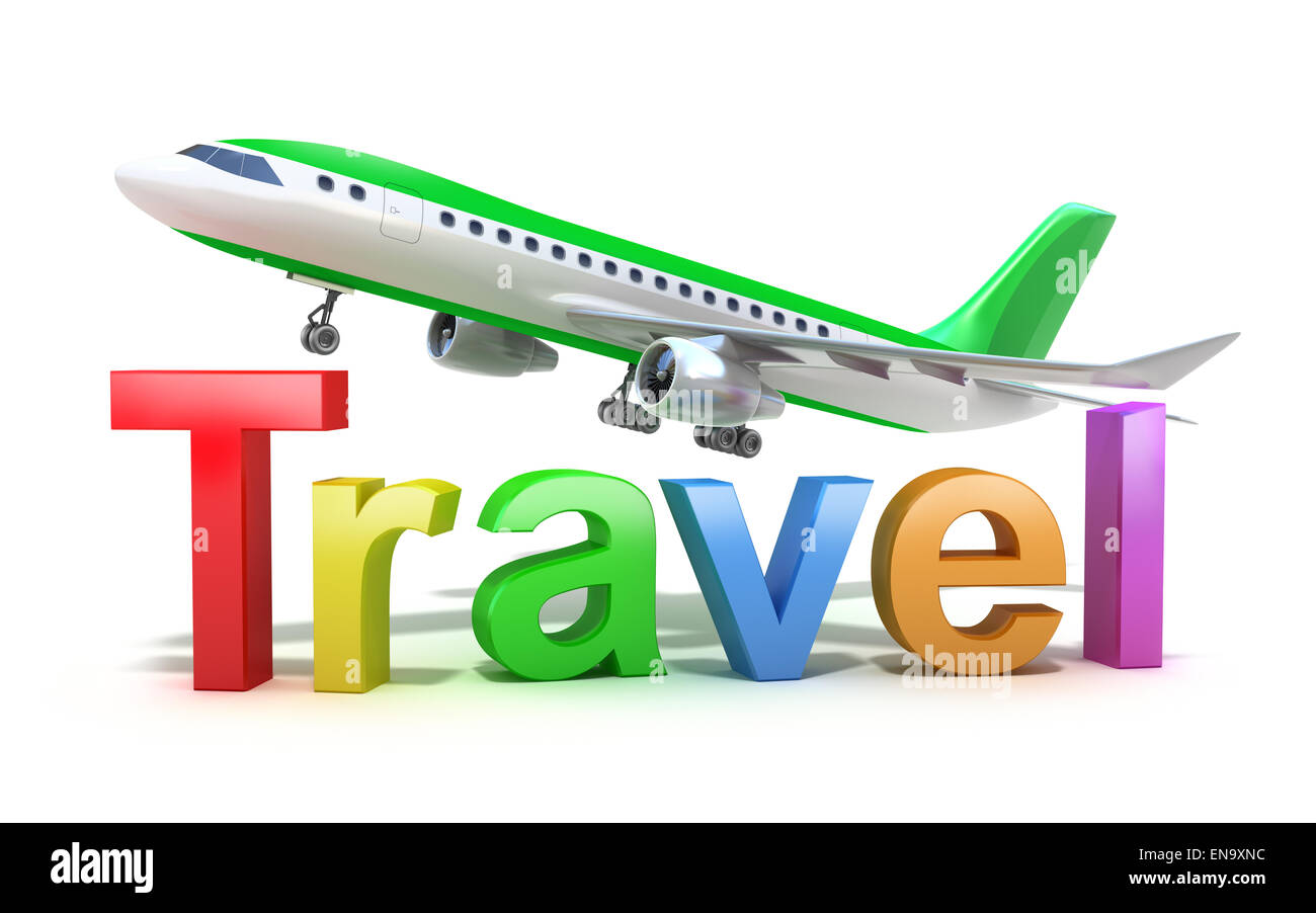 Travel word concept with plane isolated on white. My own design Stock ...