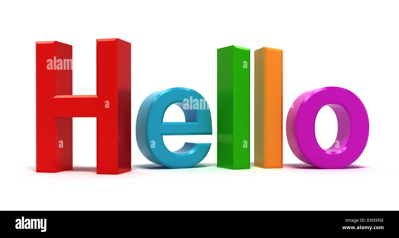 Word hello multicolor isolated on white Stock Photo - Alamy