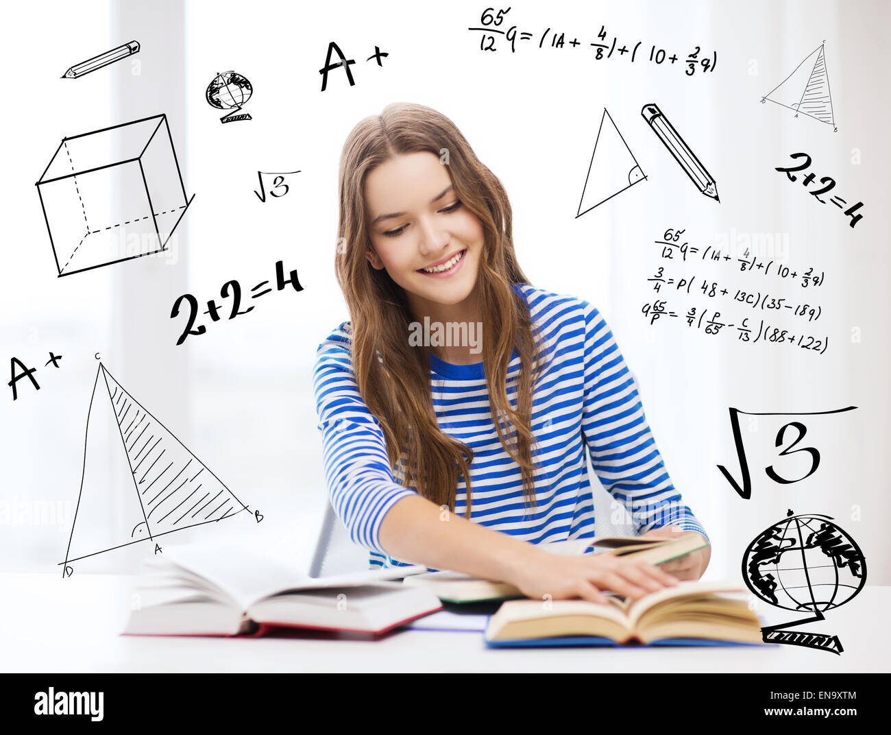 happy smiling student girl with books Stock Photo - Alamy