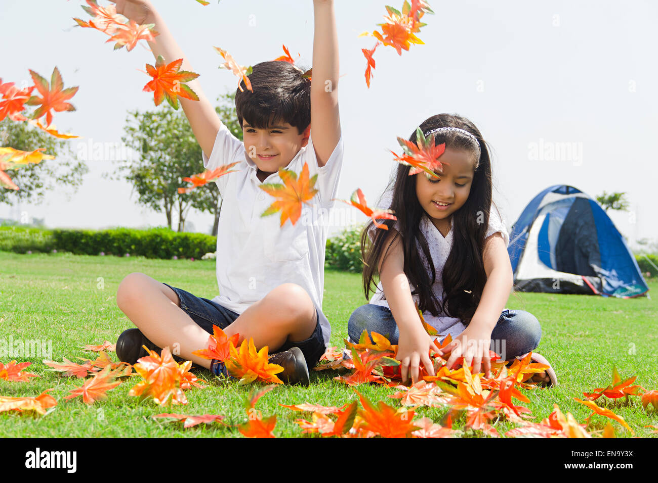 Indian Children Playing In Garden