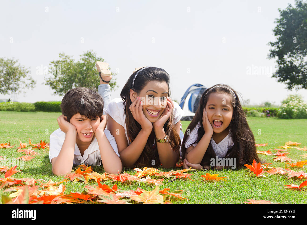 indian mother and kids park enjoy Stock Photo - Alamy
