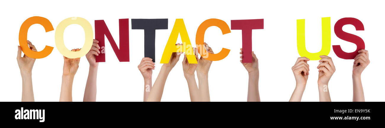 Hands Holding Colorful Straight Word Contact Us Stock Photo - Alamy