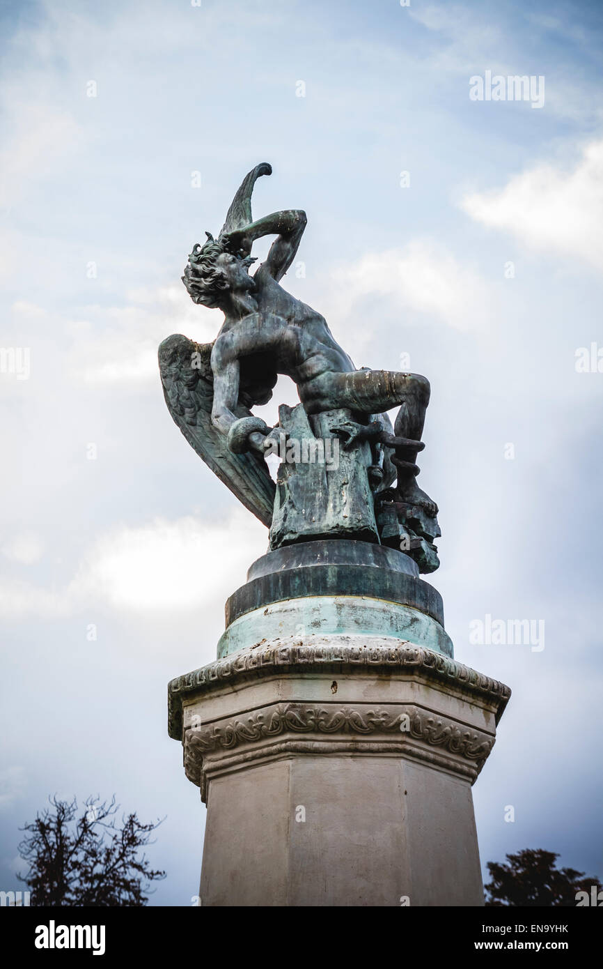 fallen angel, devil figure, bronze sculpture with demonic gargoyles and ...