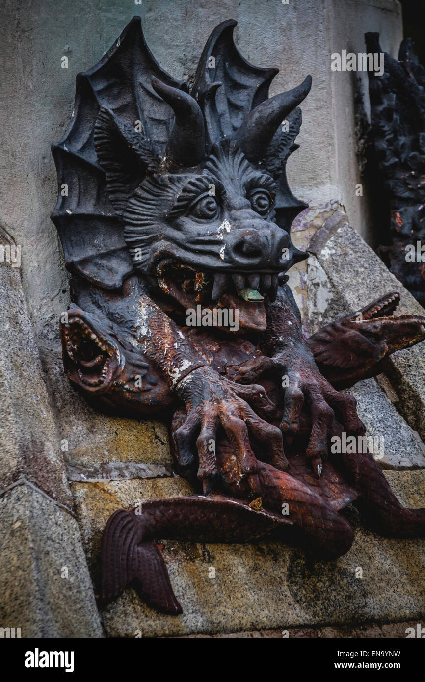 devil figure, bronze sculpture with demonic gargoyles and monsters ...