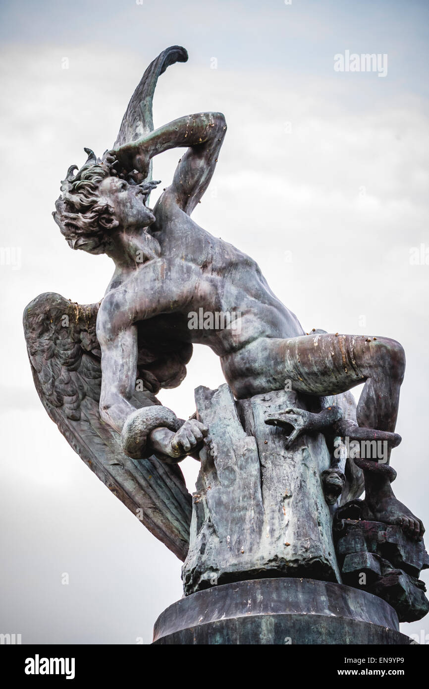 fallen angel, devil figure, bronze sculpture with demonic gargoyles and ...