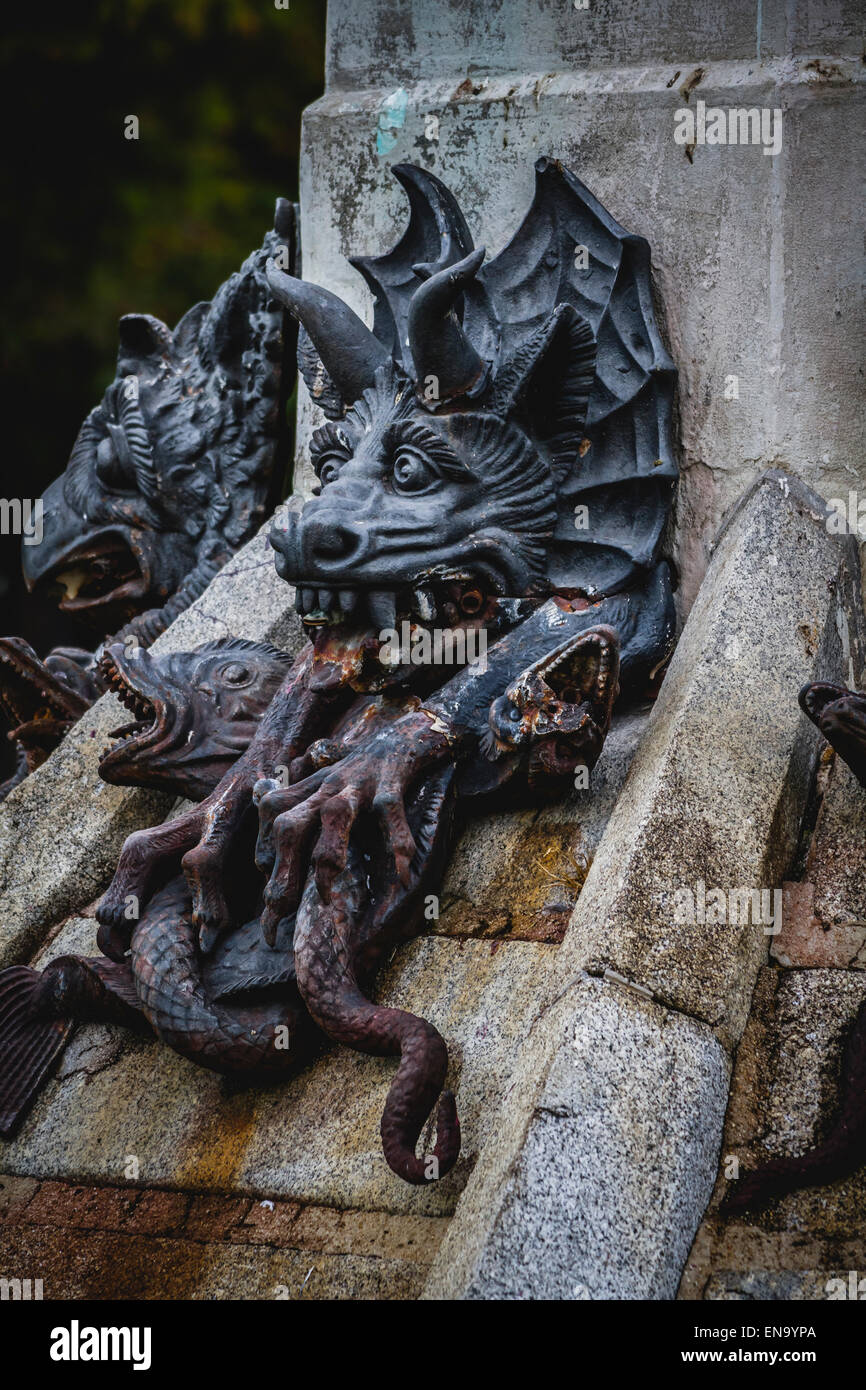 guardian, devil figure, bronze sculpture with demonic gargoyles and ...