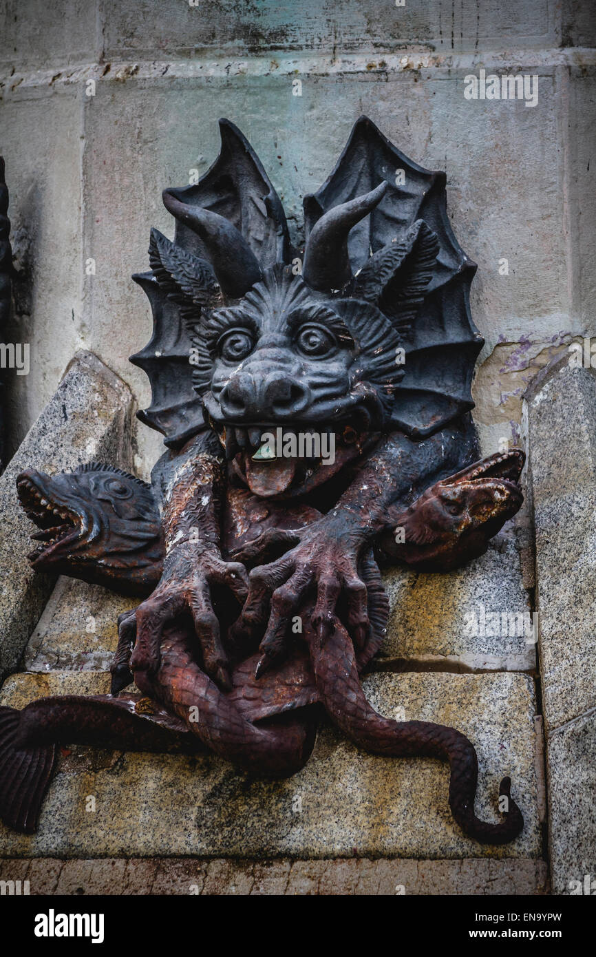 scary, devil figure, bronze sculpture with demonic gargoyles and ...