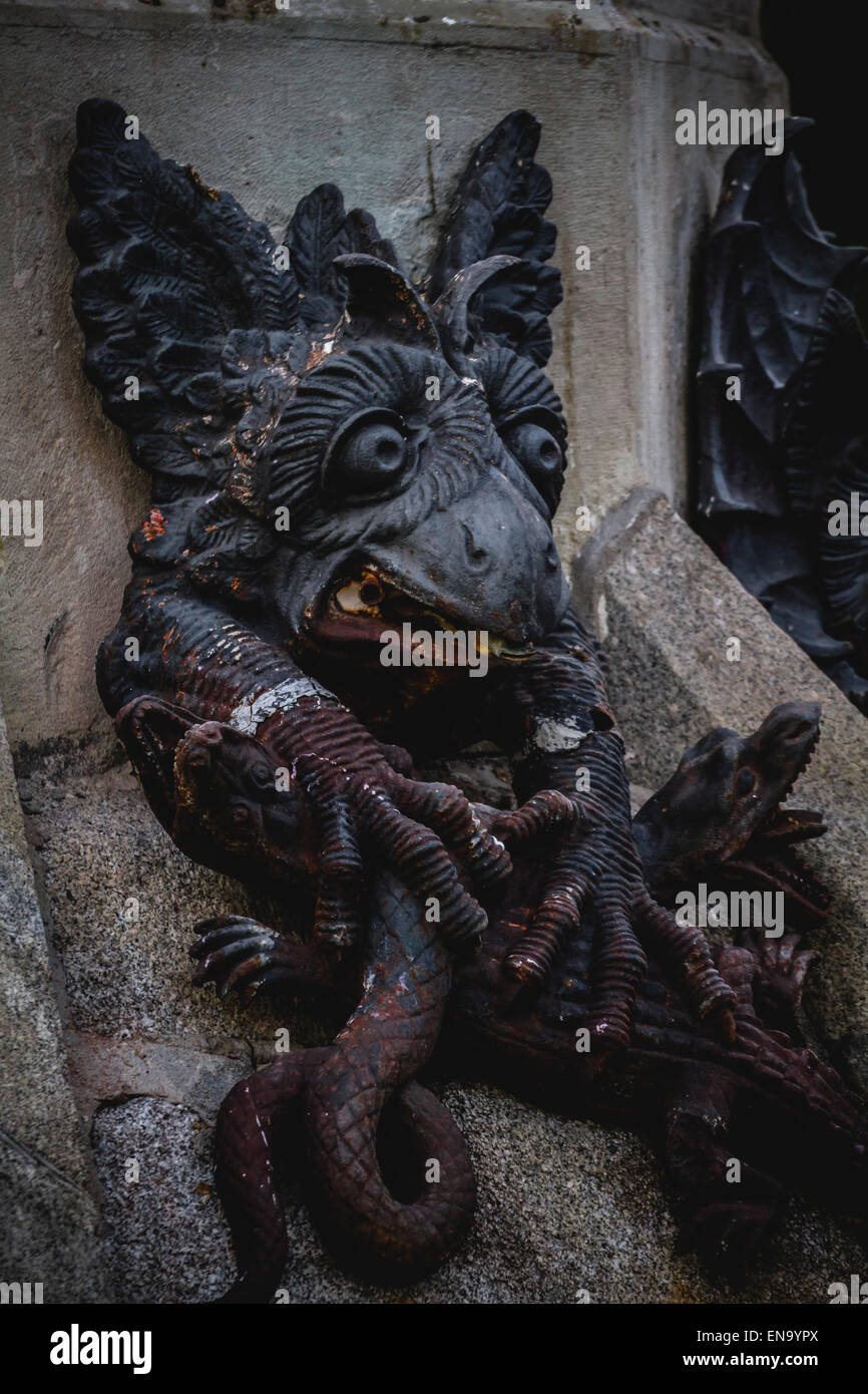 devil figure, bronze sculpture with demonic gargoyles and monsters ...