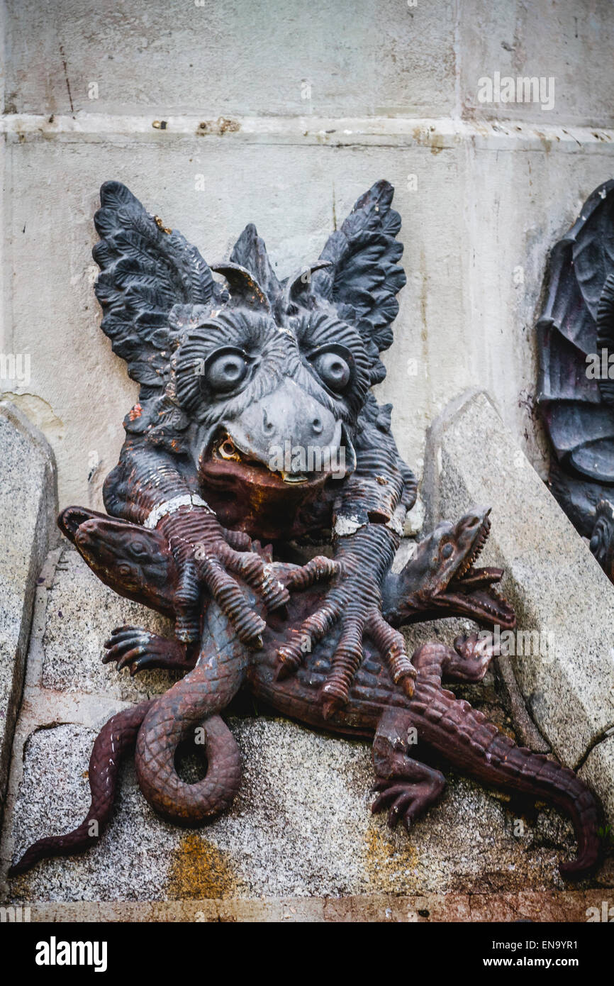 scary, devil figure, bronze sculpture with demonic gargoyles and ...