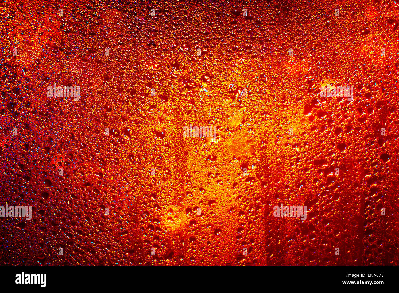 Water Drops Of Rain On Red, Yellow, Orange Glass Background. Street ...