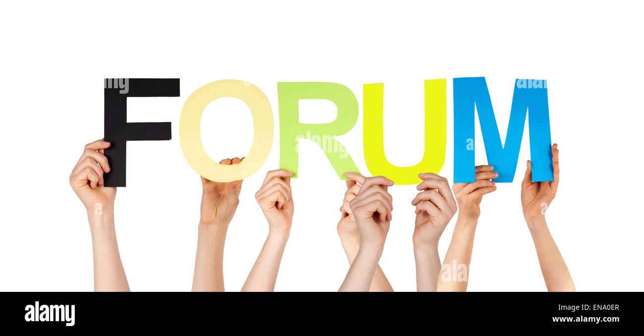 Many People Hands Holding Colorful Word Forum Stock Photo - Alamy