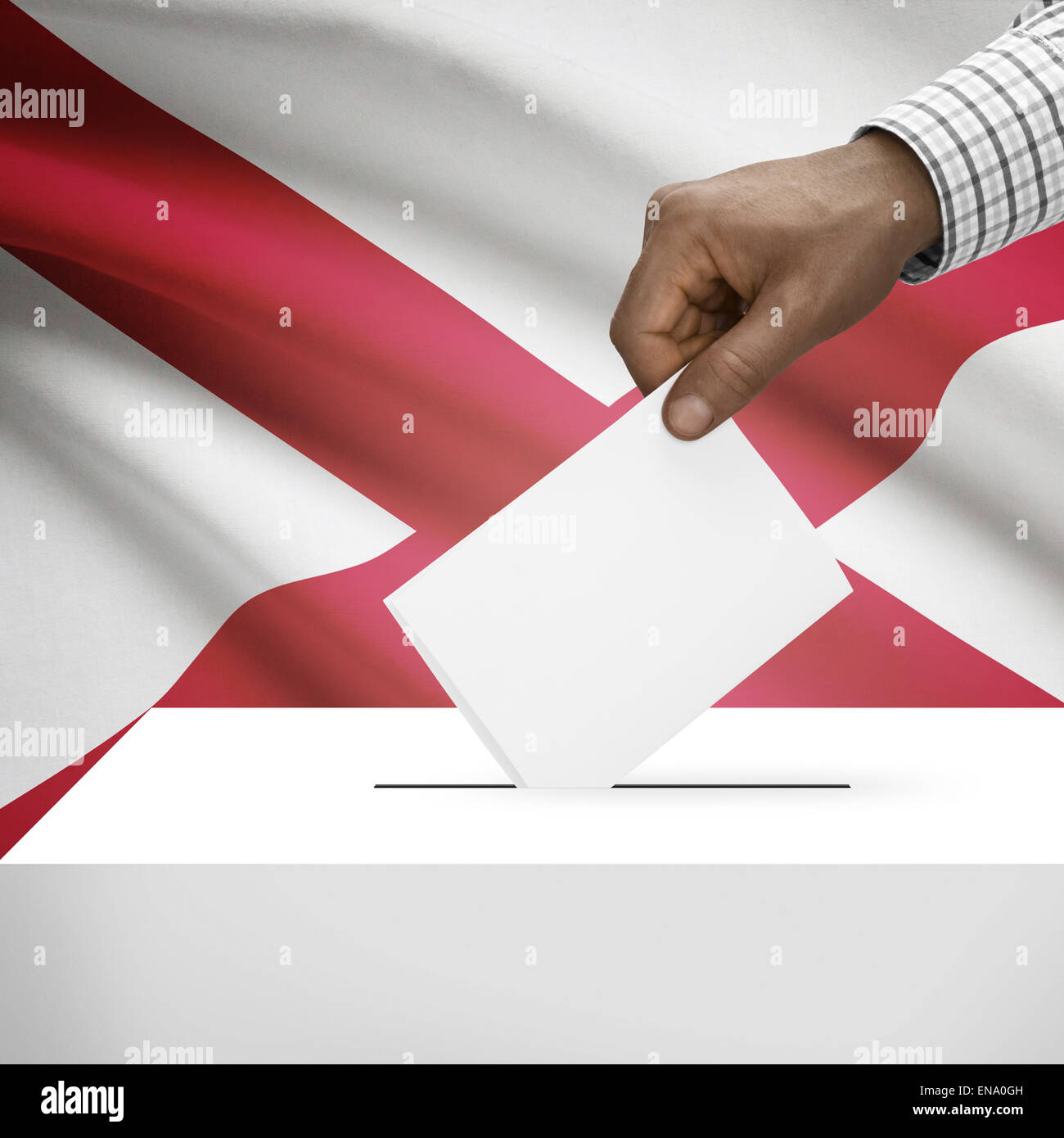 Ballot box with US state flag on background - Alabama Stock Photo - Alamy