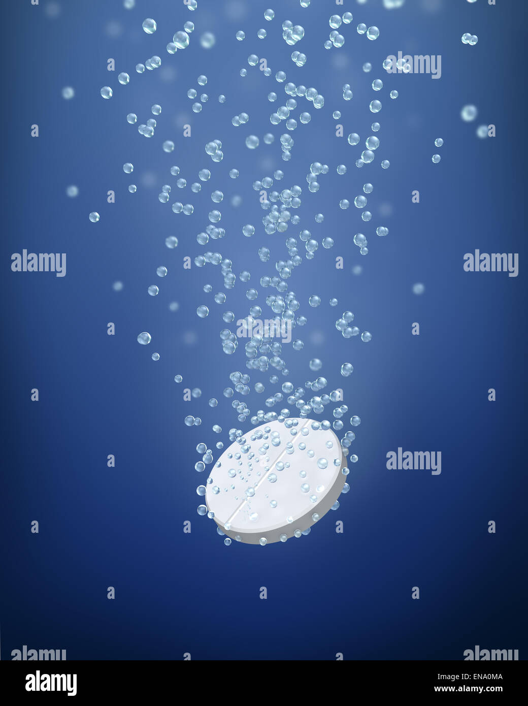 Dissolving pill with bubbles on blue background Stock Photo - Alamy