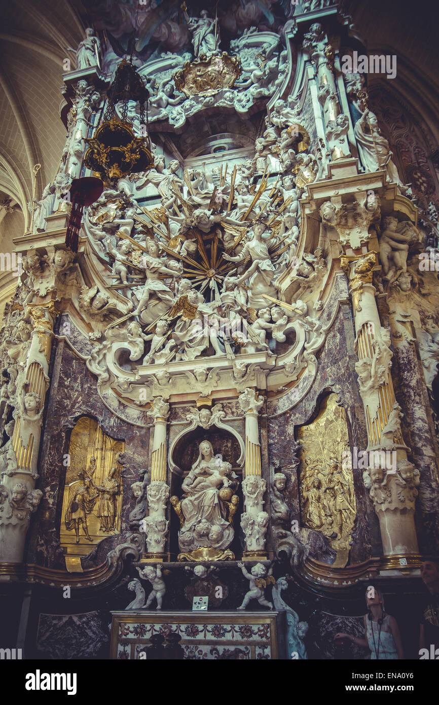 high altar of the Cathedral of Toledo, gothic style sculptures ...