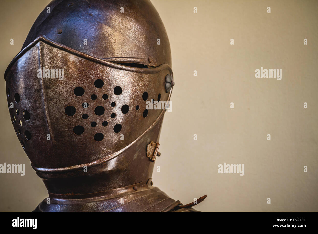 helmet head, medieval armor made of wrought iron Stock Photo - Alamy