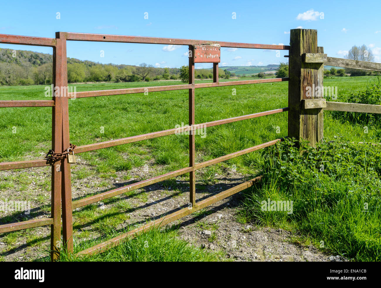 Locked gate at a field in the British countryside in the UK Stock Photo ...