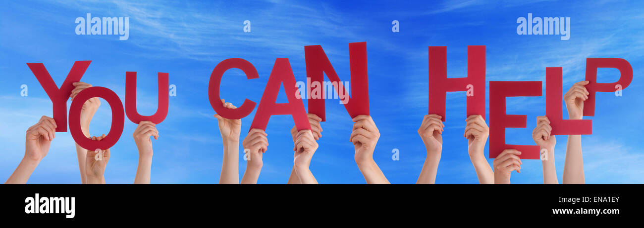 Hands Holding Red Word You Can Help Blue Sky Stock Photo - Alamy