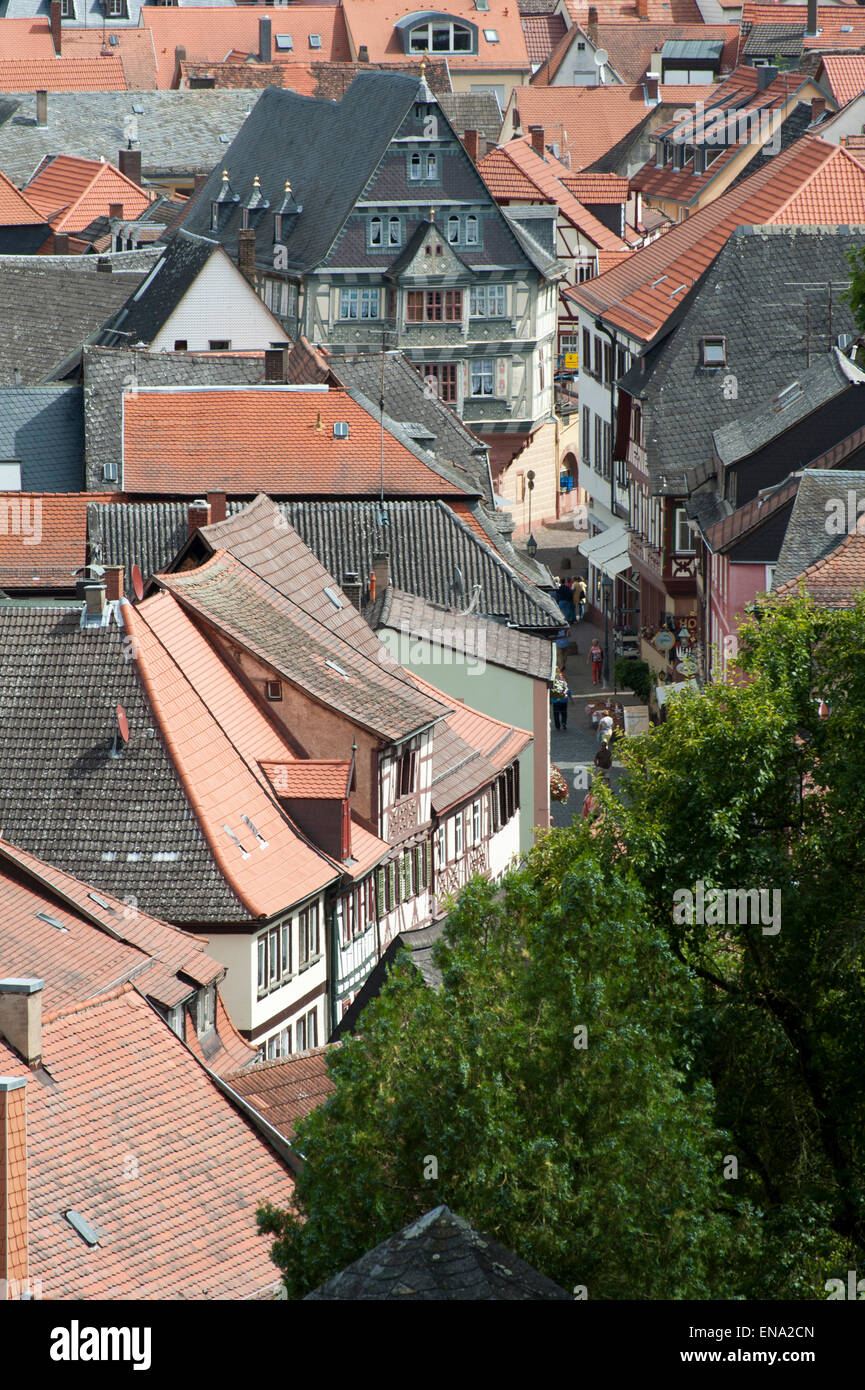 View from the Mildenburg to Miltenberg and the river Main, Odenwald ...